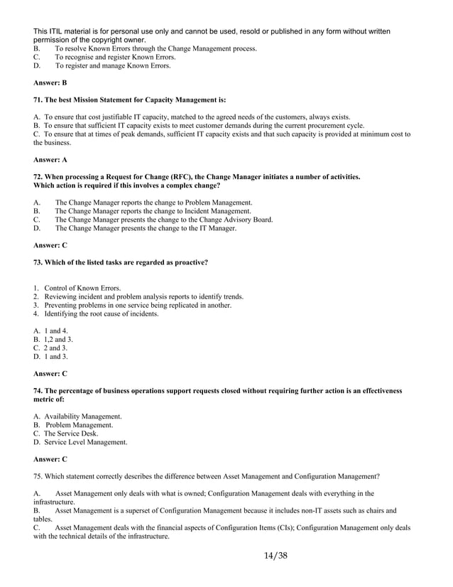 ITIL Foundation V2 200 Sample Questions | DOC