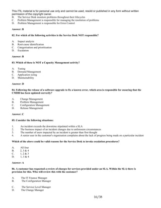 ITIL Foundation V2 200 Sample Questions | DOC
