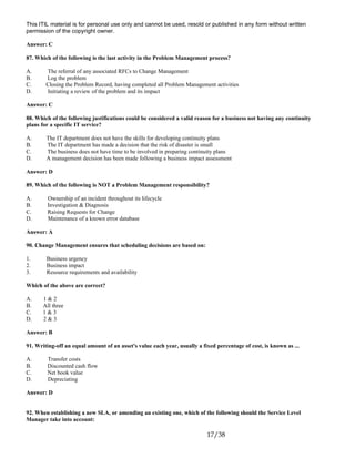ITIL Foundation V2 200 Sample Questions | DOC
