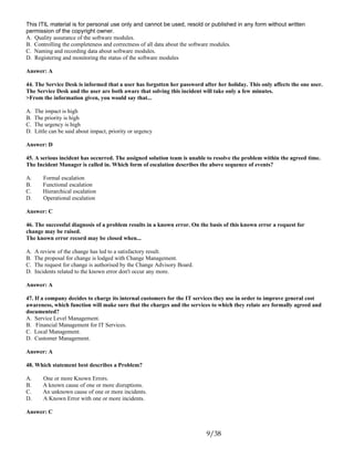 ITIL Foundation V2 200 Sample Questions | DOC