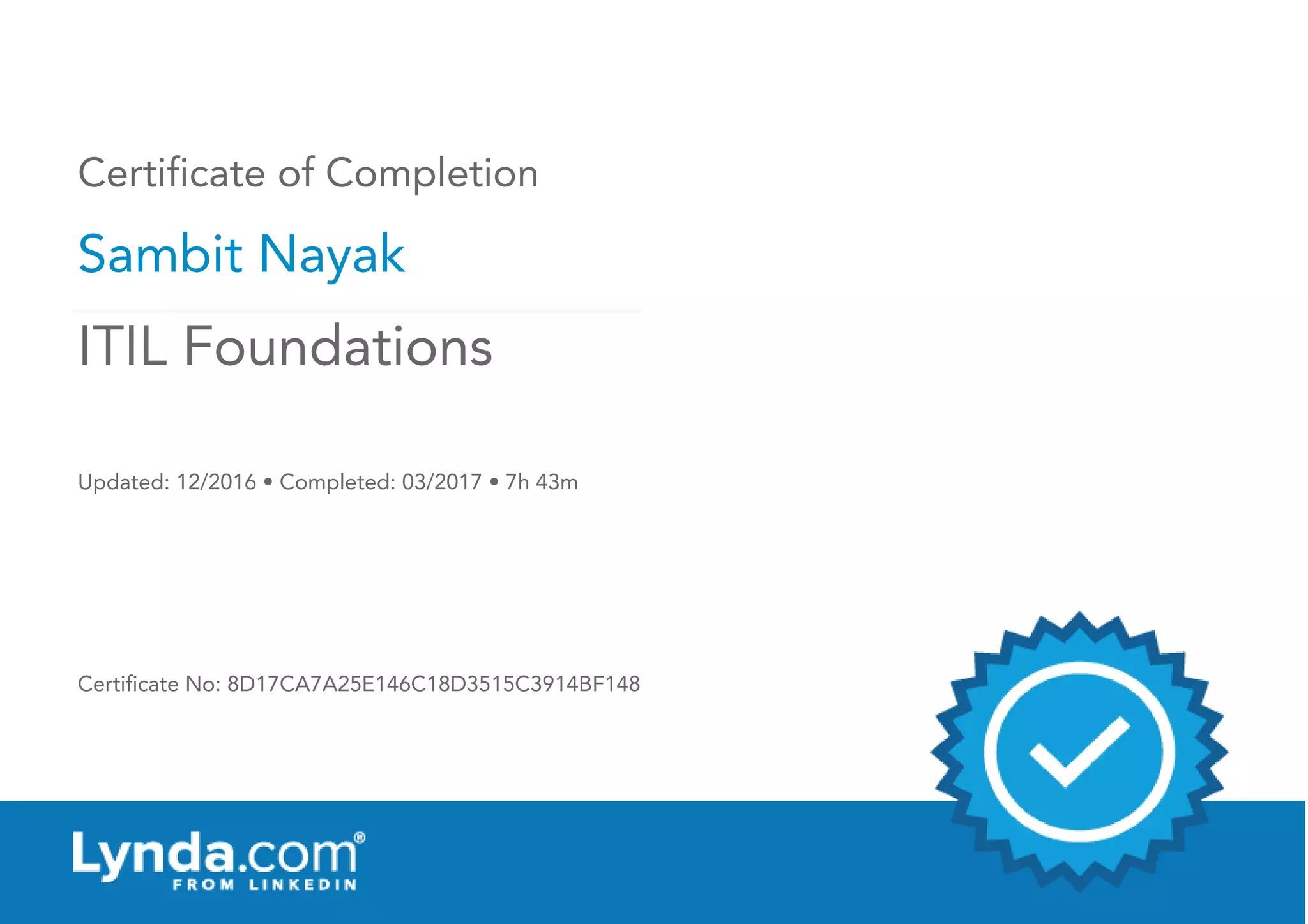 Itil foundations certificate_of completion | PDF