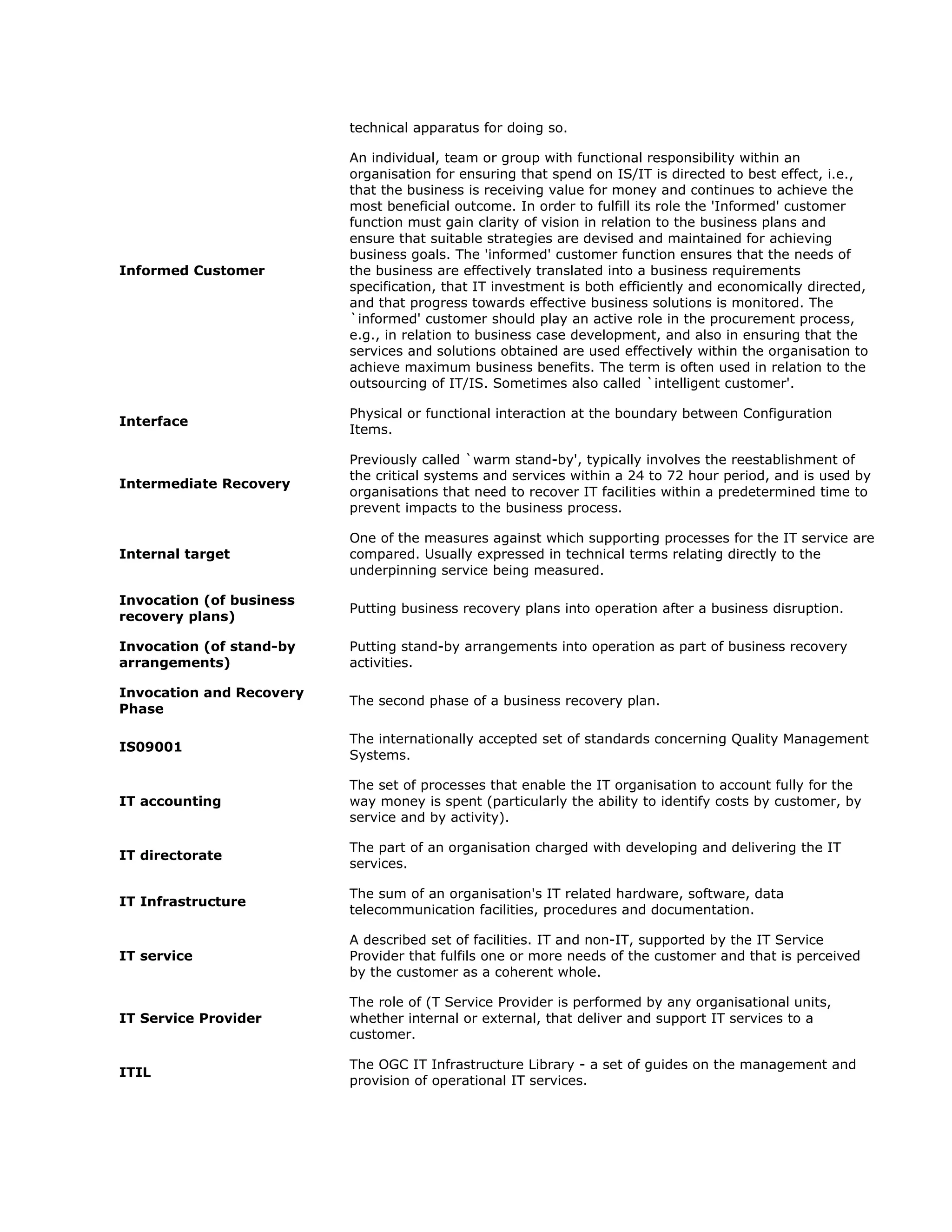 Itil glossary | DOC | Computing | Technology & Computing