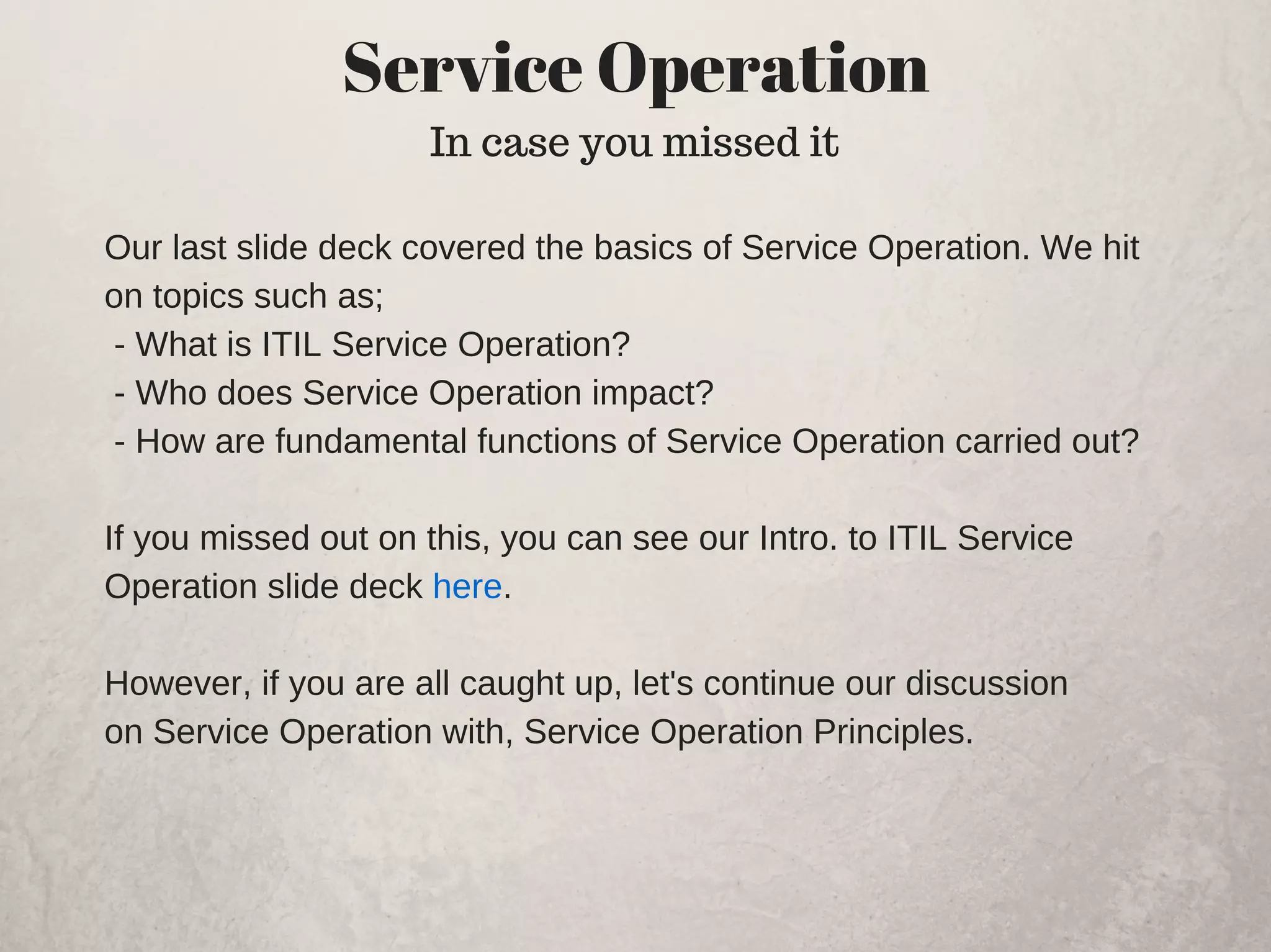 ITIL Service Operation Principles | PDF
