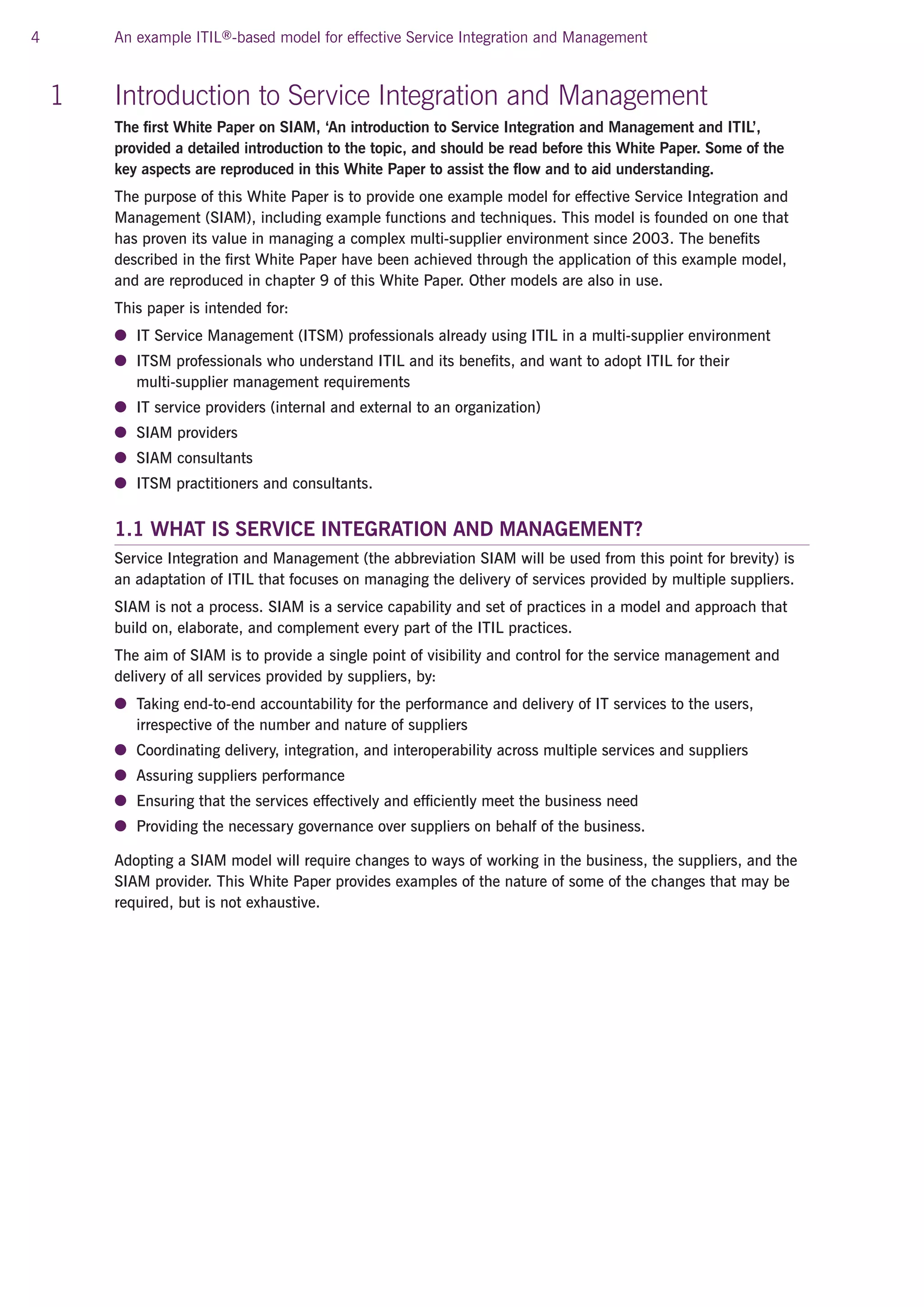 ITIL SIAM - Service Integration and Management Model | PDF