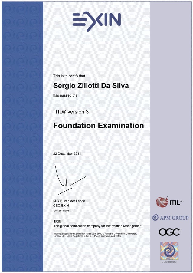 Certificate ITIL V3 Foundation | PDF