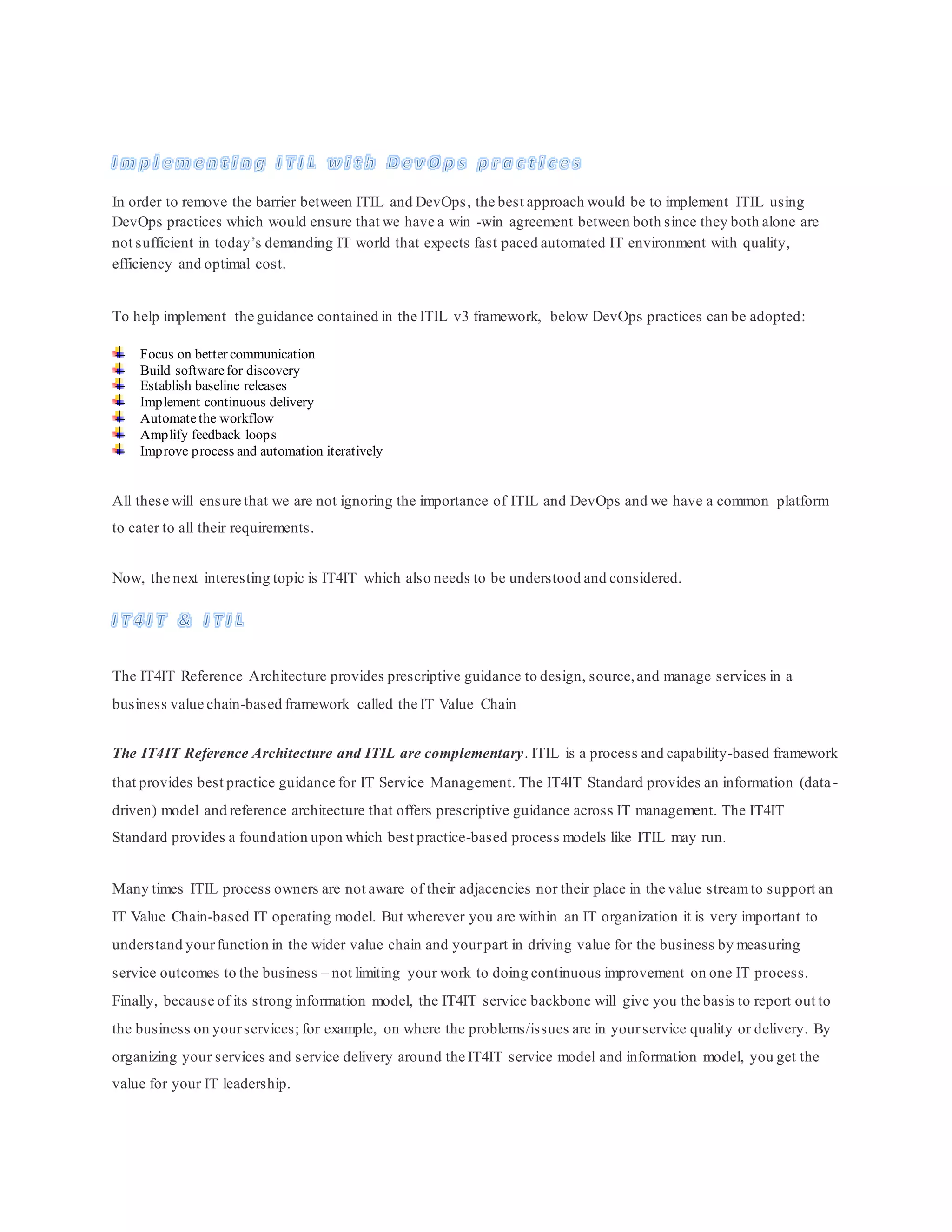 ITIL , DevOps and IT4IT | DOCX