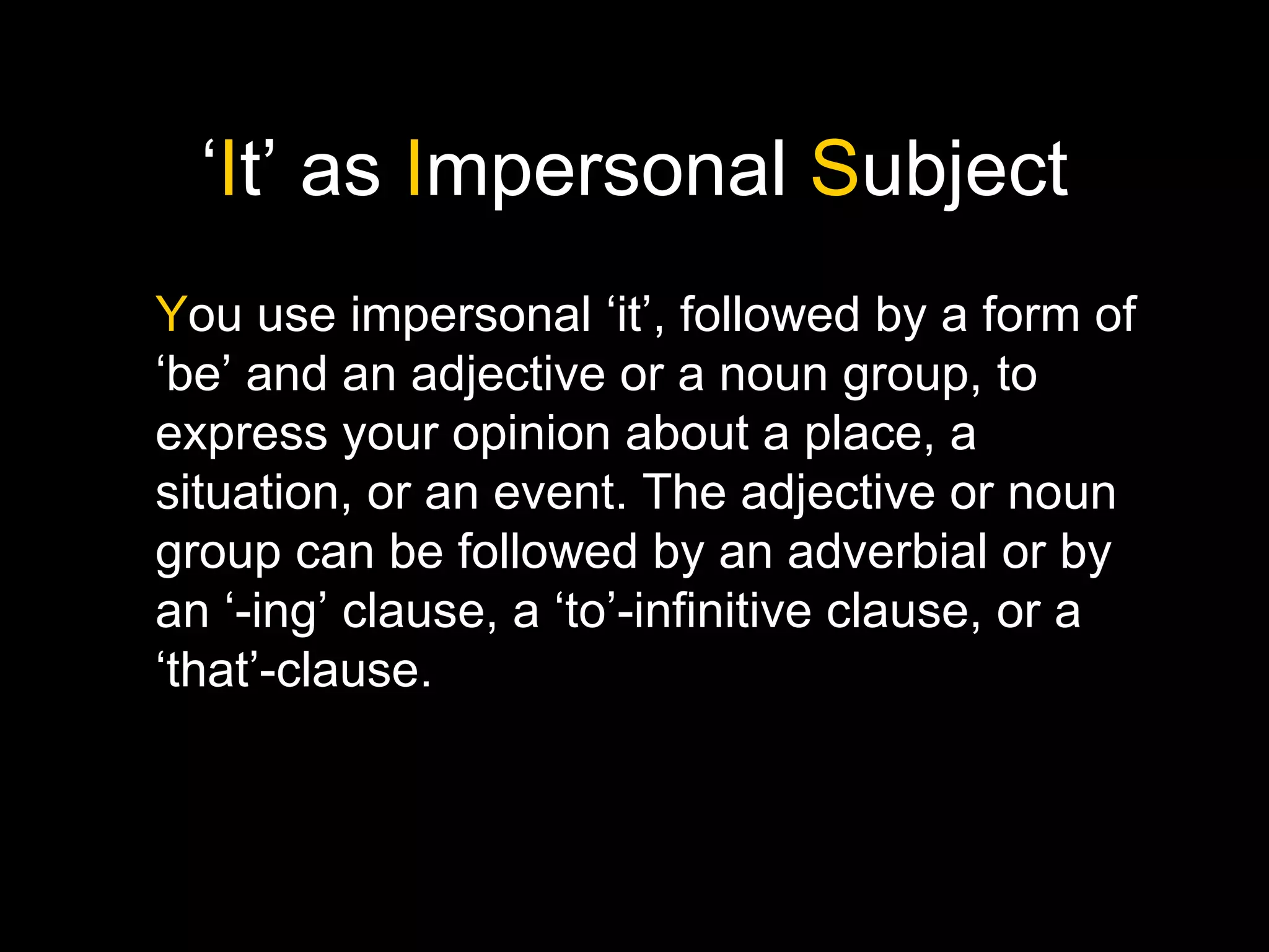'It' as Impersonal Subject | PPT | Weather | Science