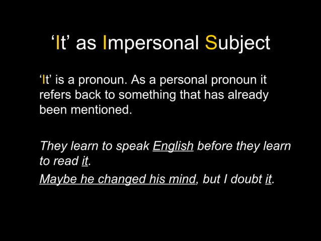 'It' as Impersonal Subject | PPT | Weather | Science