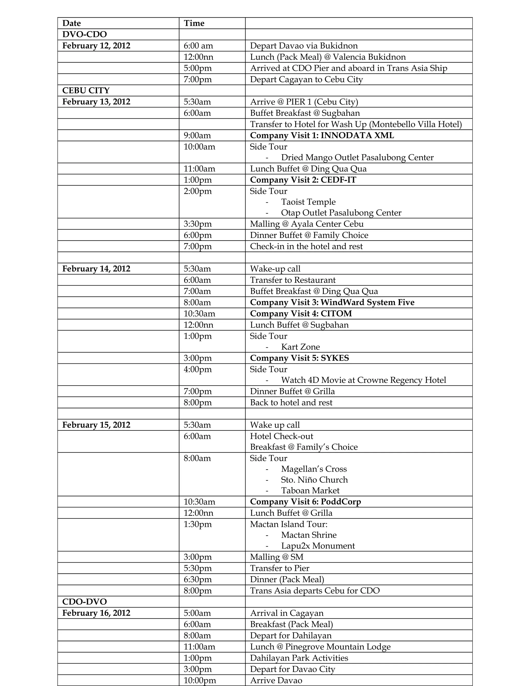 Itinerary for Bus 3 | DOC