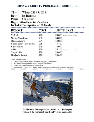 Itinerary resort run fy14 | DOC