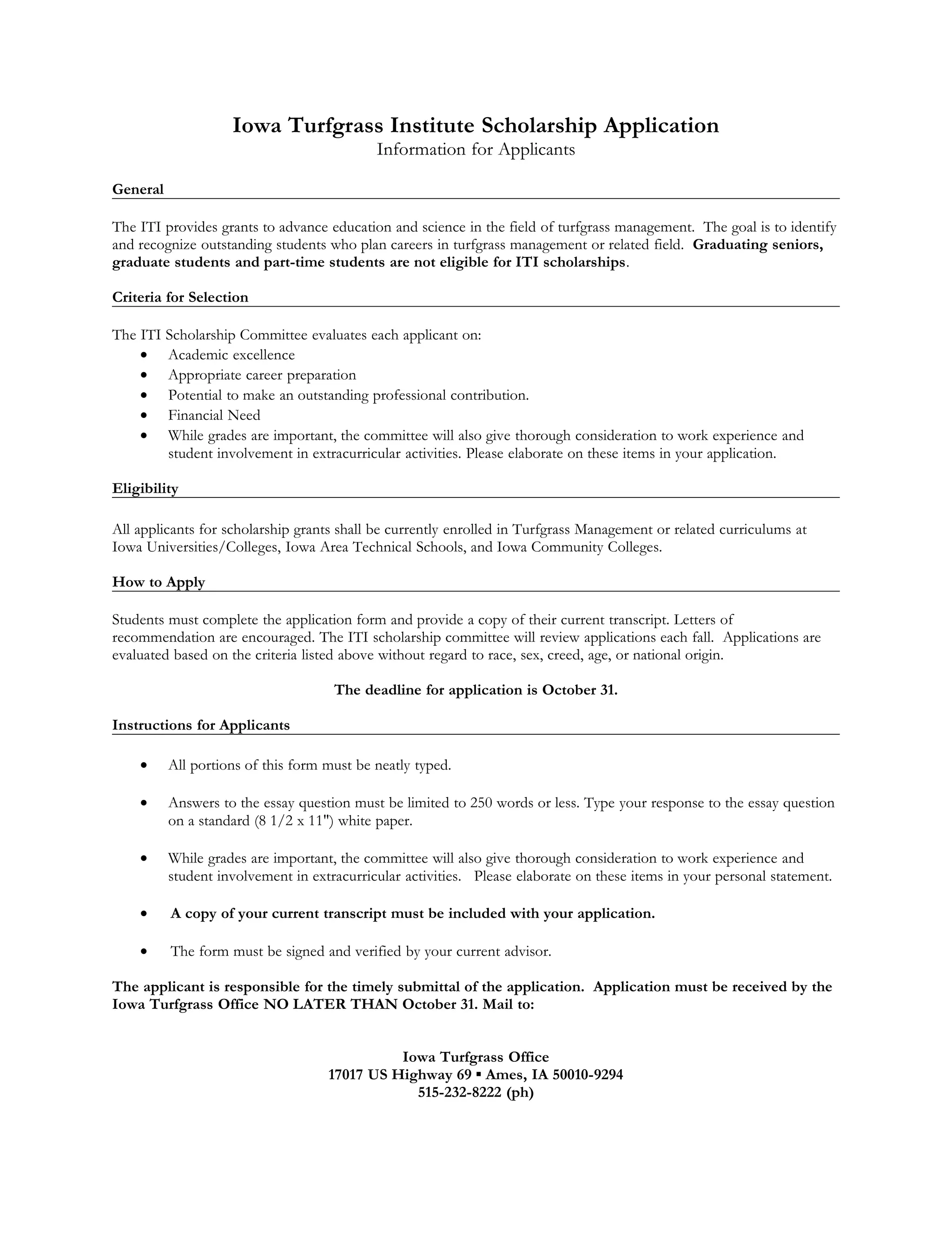 Iti scholarship application 10 09 | DOC