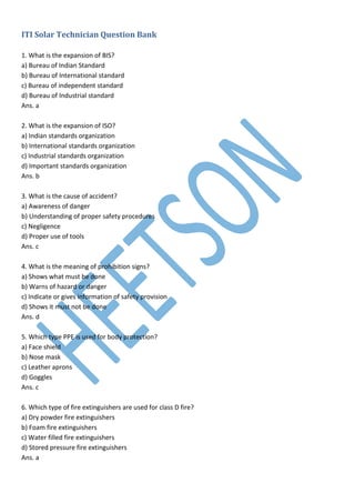 ITI Solar Technician NIMI Question Bank PDF | PDF
