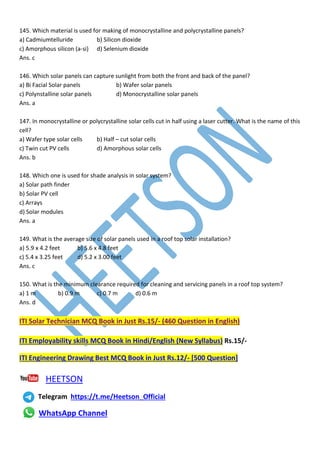 ITI Solar Technician NIMI Question Bank PDF | PDF