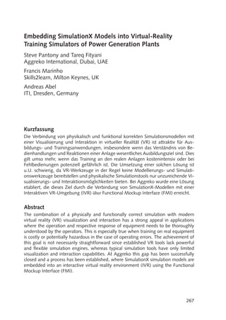 Embedding SimulationX Models into Virtual-Reality Training Simulators of Power Generation Plants ...