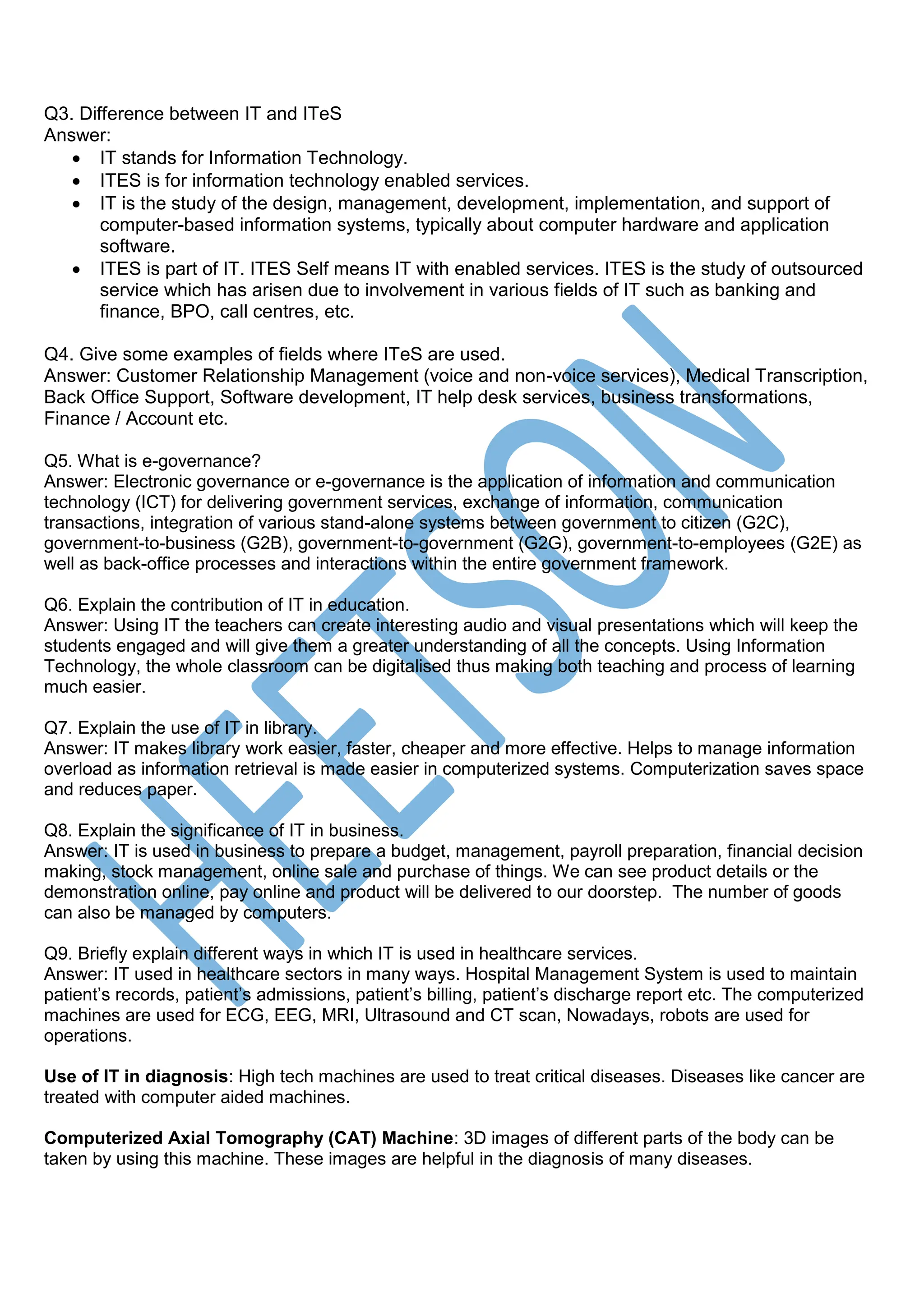 IT & ITeS Important MCQ Questions and Answers | PDF