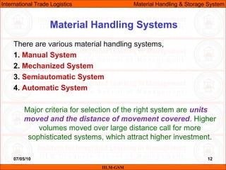 Itl lecture-11 (material handling & storage system) | PPT