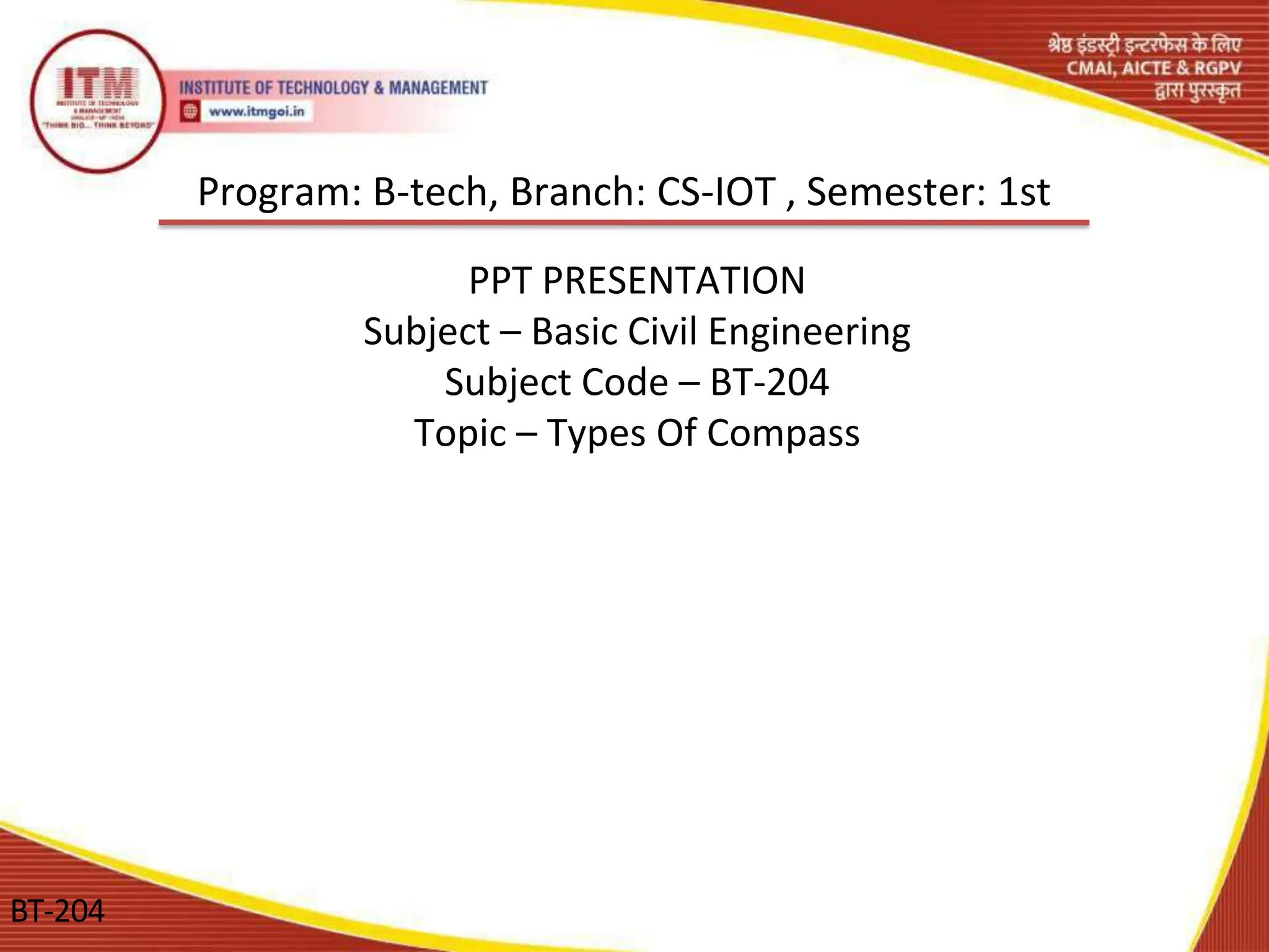 itm theme page for ppt on civil engineering on types of compass.pptx