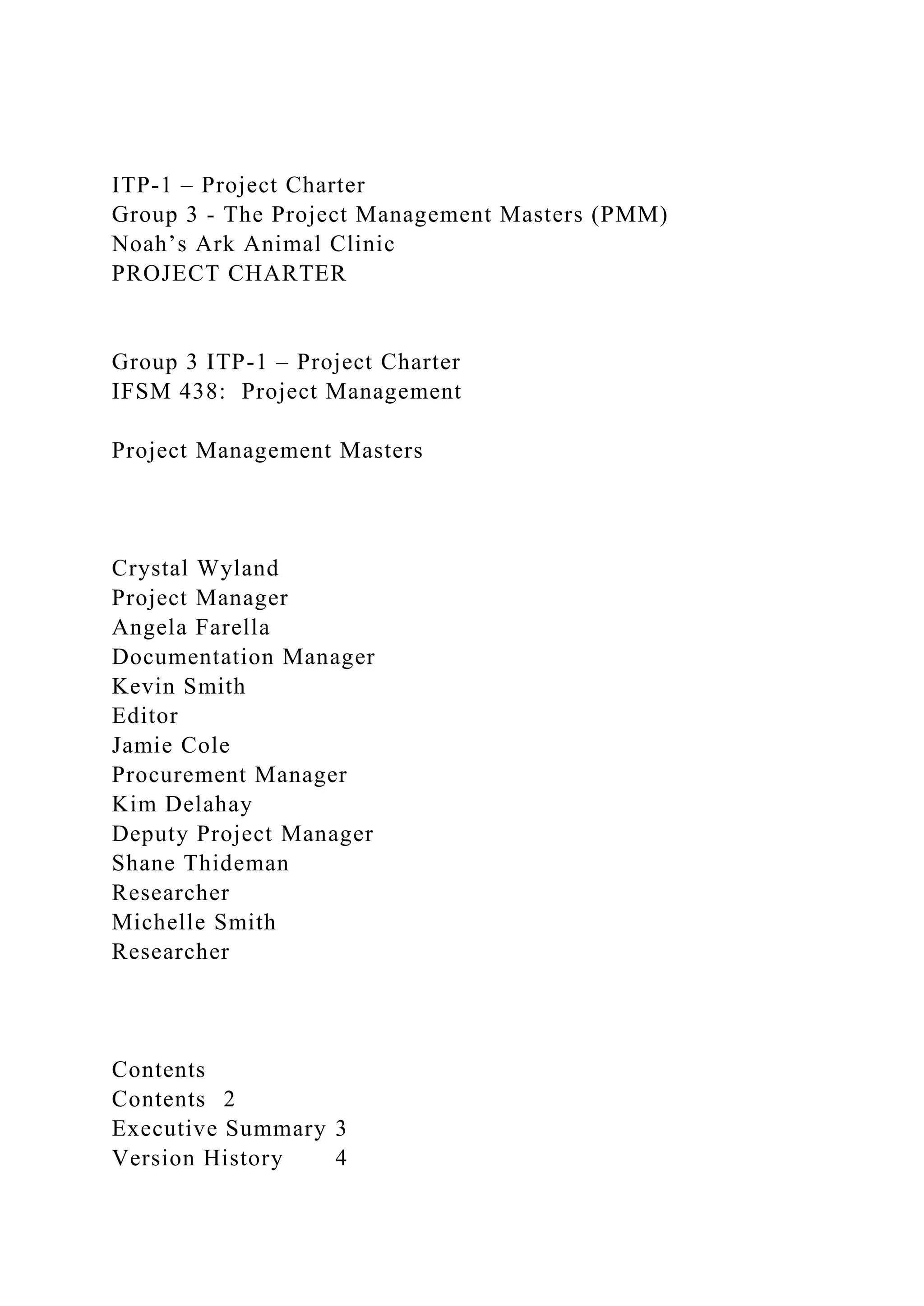 ITP-1 – Project CharterGroup 3 - The Project Management Masters .docx