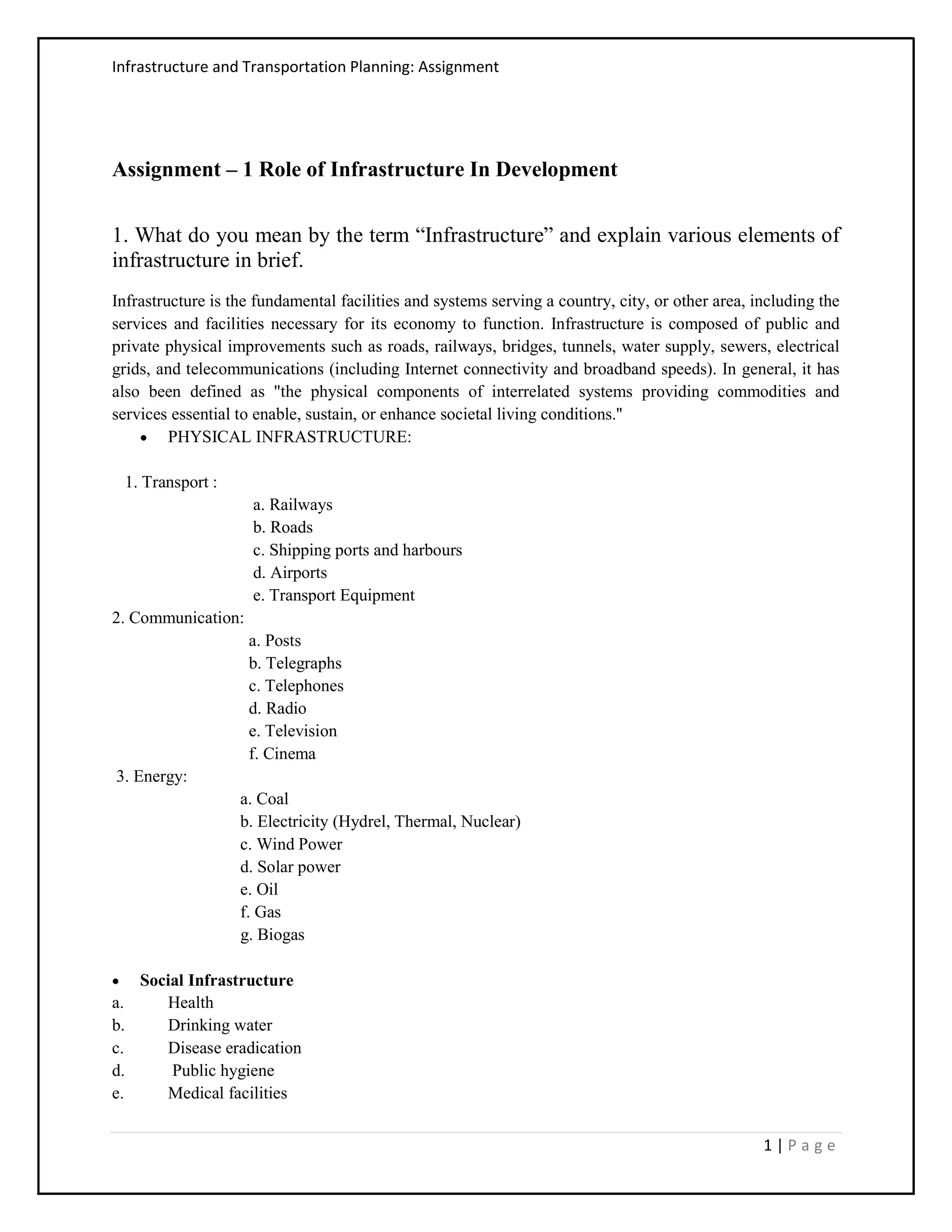 Infrastructure and Transportation Planning Study Notes | PDF