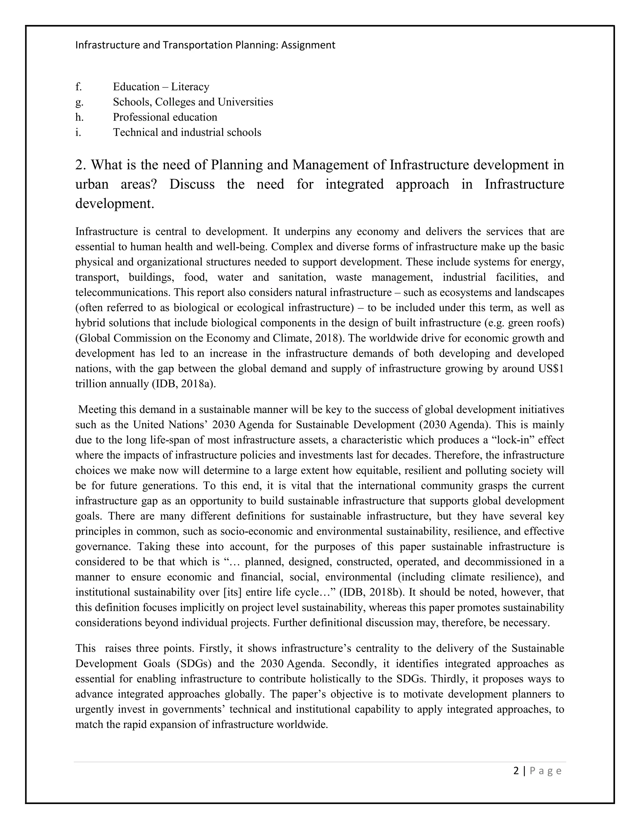 Infrastructure and Transportation Planning Study Notes | PDF