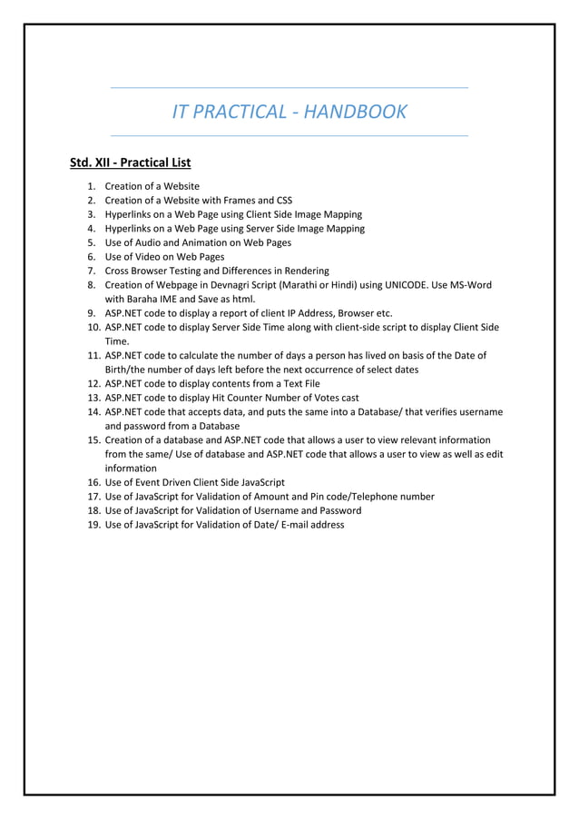 HSc Information Technology Practical List | PDF