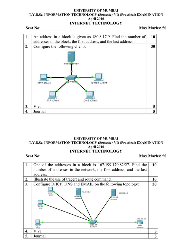 INFORMATION TECHNOLOGY (2016)- SEM_VI - PRACTICAL (SLIP) QUESTIONS | PDF