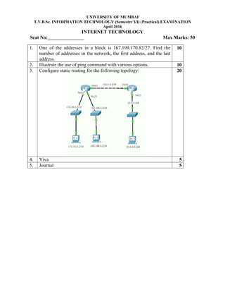 INFORMATION TECHNOLOGY (2016)- SEM_VI - PRACTICAL (SLIP) QUESTIONS | PDF
