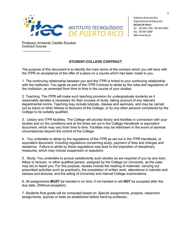 ITPR contract course | DOC | College Education | Education