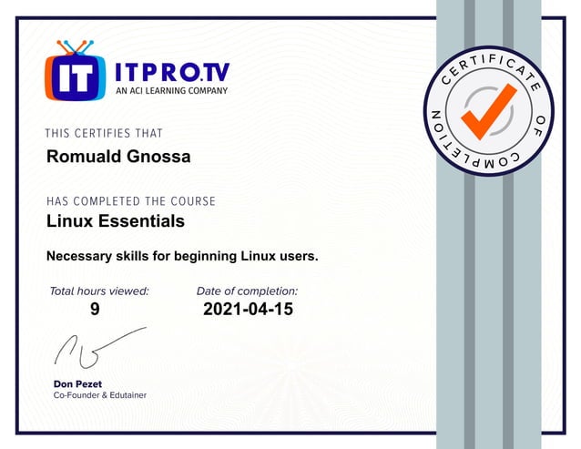 ITPRO.TV CERTIFICATE OF COMPLETION - Linux Essentials.pdf