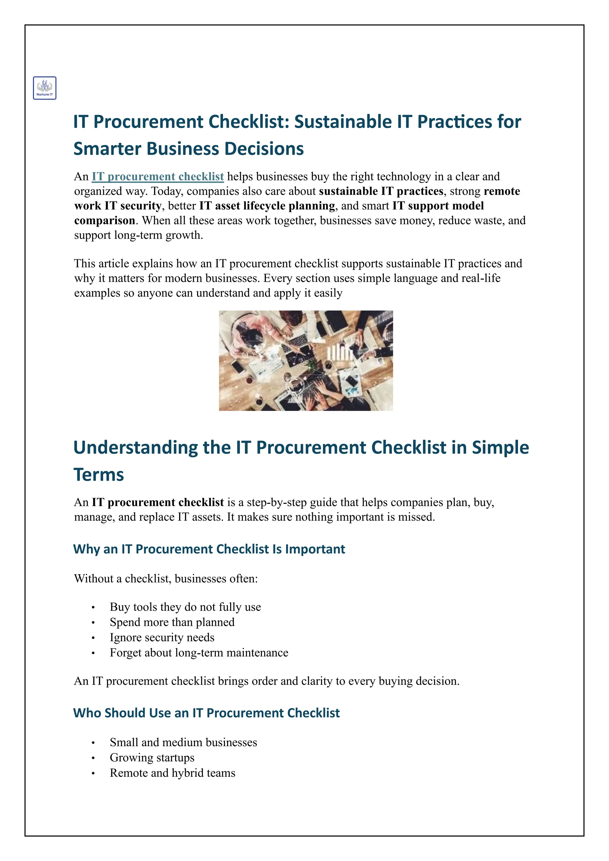 IT Procurement Checklist Guide technology | PDF