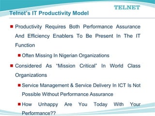 Telnet's IT Productivity Model For Nigeria | PPTX | Computer Networking | Computing