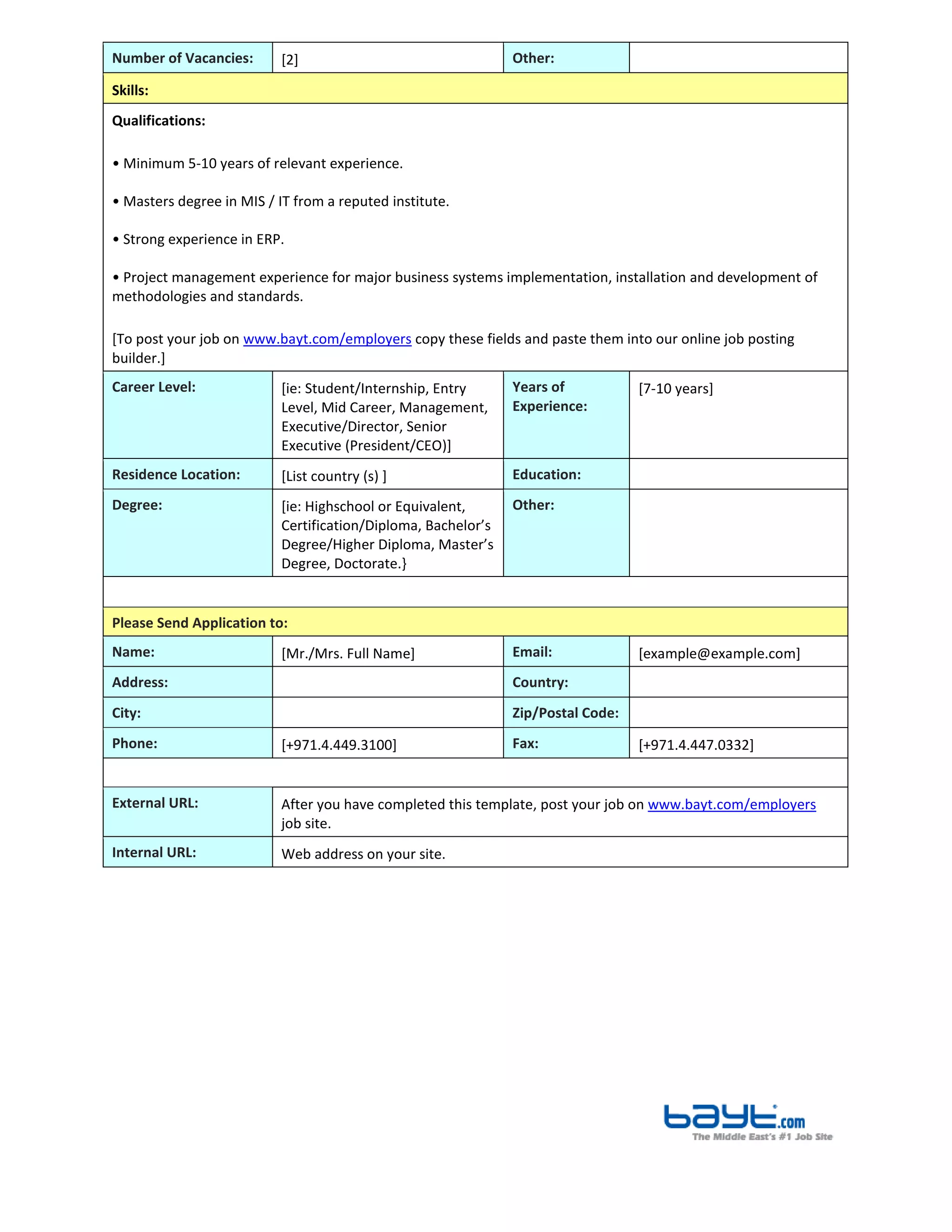IT Project Manager Job Description Template by Bayt.com | IT and ...