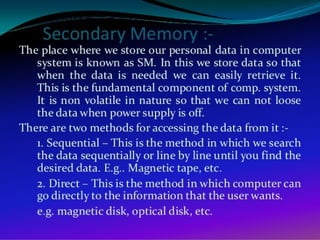 Presentation on Computer Memory | PPT