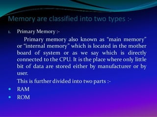 Presentation on Computer Memory | PPT