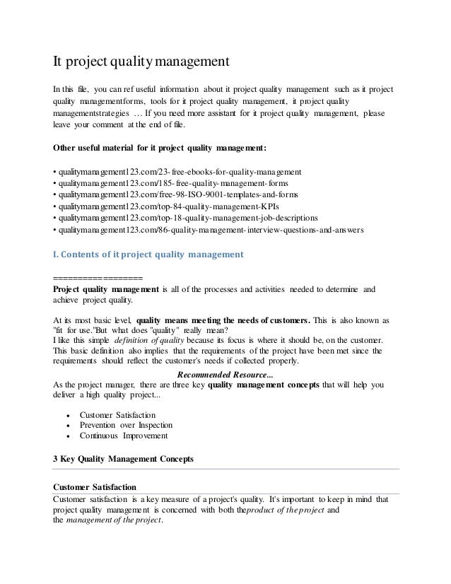 It project quality management
