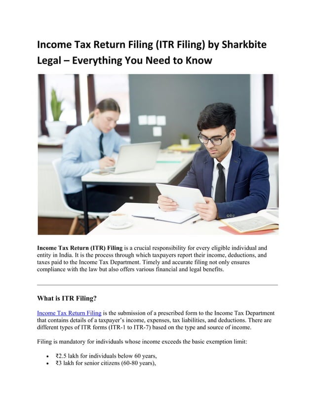 Income Tax Return Filing (ITR Filing) by Sharkbite Legal | PDF