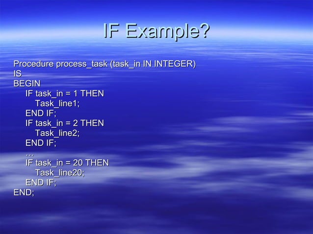 Plsql Example For If Elsif Ppt Programming Languages Computing