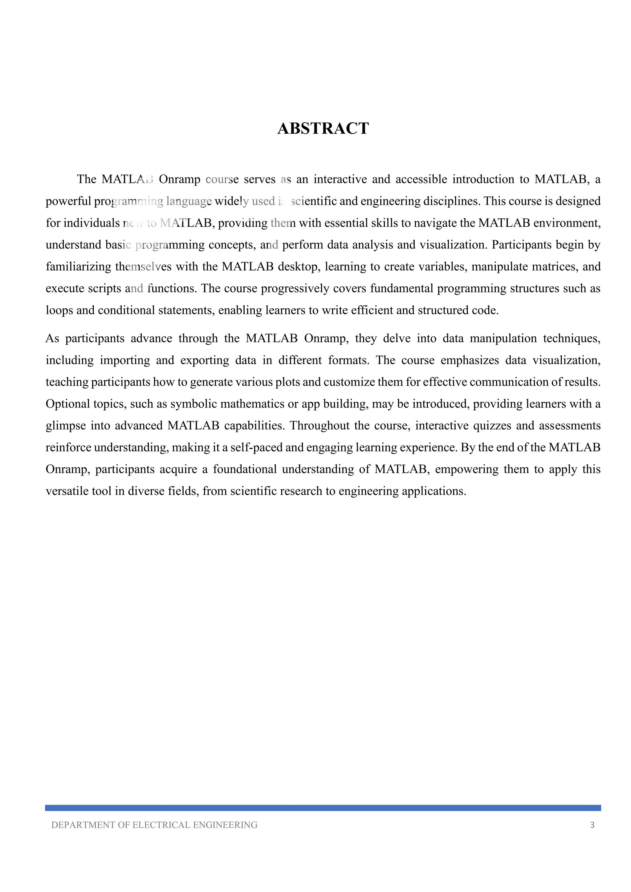 An brief training report on MATLAB software | PDF