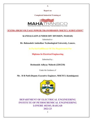 Industrial training report on 220Kv Substation MAHATRANSCO. | PDF