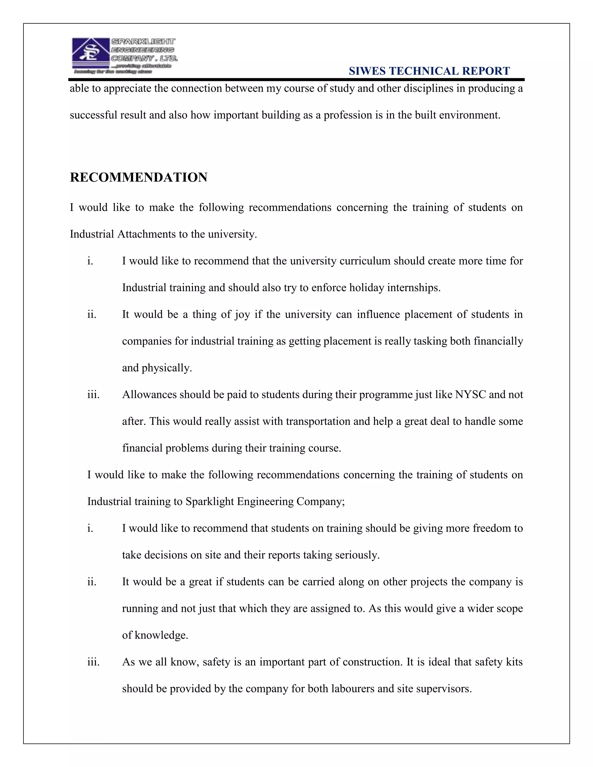 SIWES TECHNICAL REPORT SAMPLE | PDF