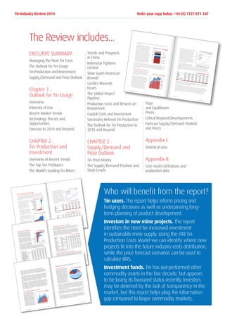 Tin Industry Review 2014 & New Tin Supply - ITRI & Greenfields Research ...