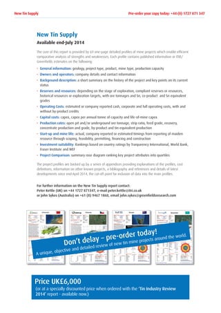 Tin Industry Review 2014 & New Tin Supply - ITRI & Greenfields Research ...
