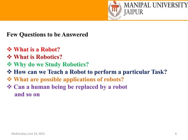 Introduction to Robotics | PPTX | Robotics | Technology & Computing