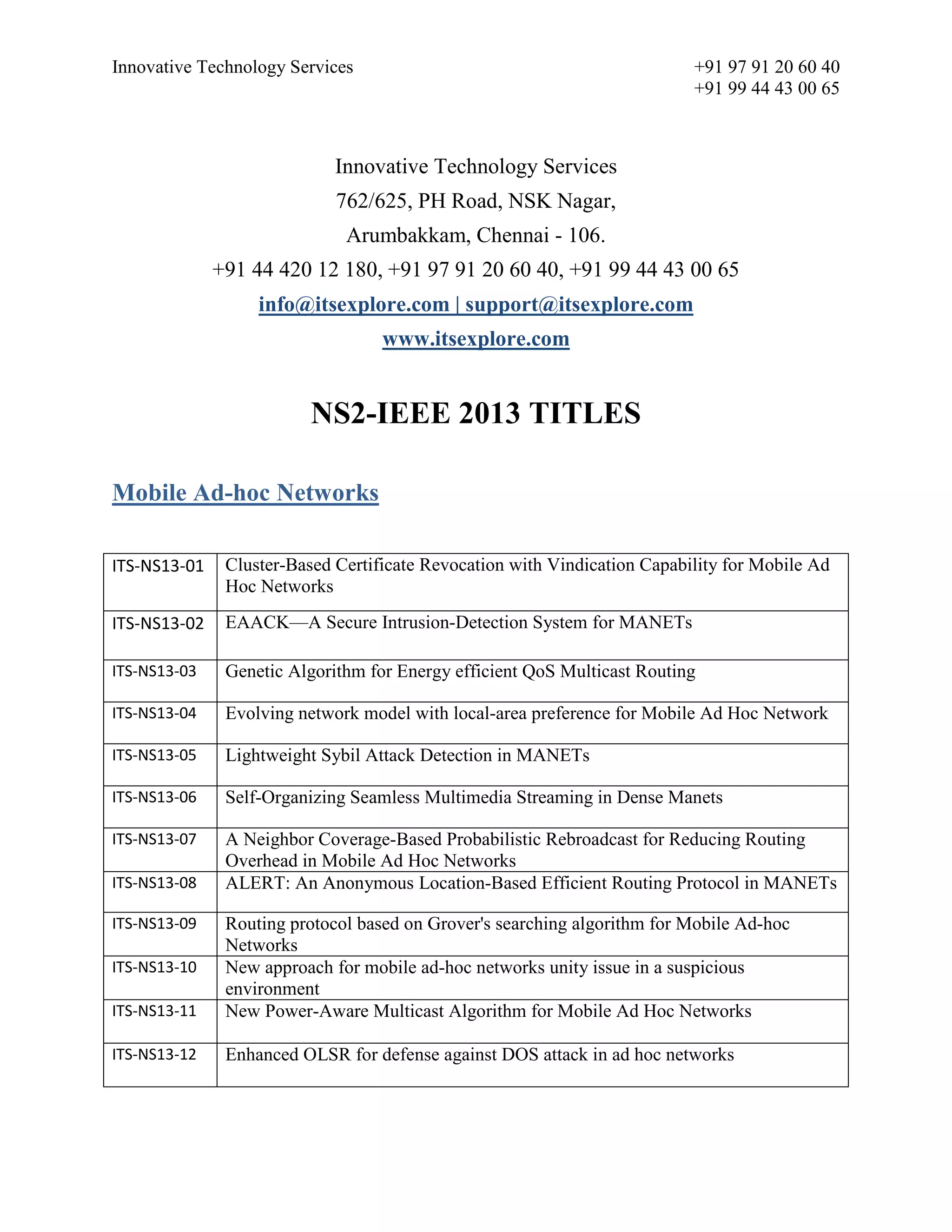 NS2 - IEEE Projects 2013 | PDF