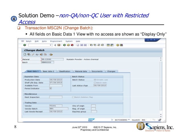 SAP Material Batch Master Change Control Solution