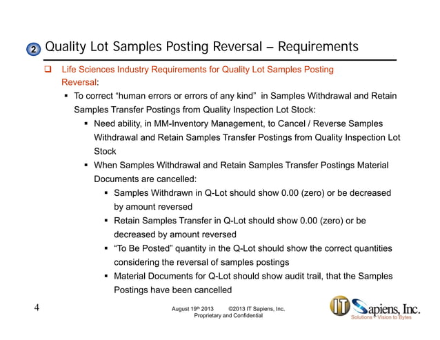 Quality Inspection Lot Sample Postings Reversal-Solution Brief | PDF
