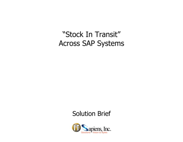 SAP-Cross System Stock In Transit Without APO | PPT