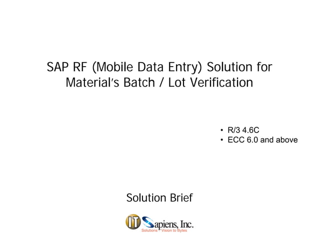Batch Verification in SAP RF | PDF | Computer Software and Applications ...