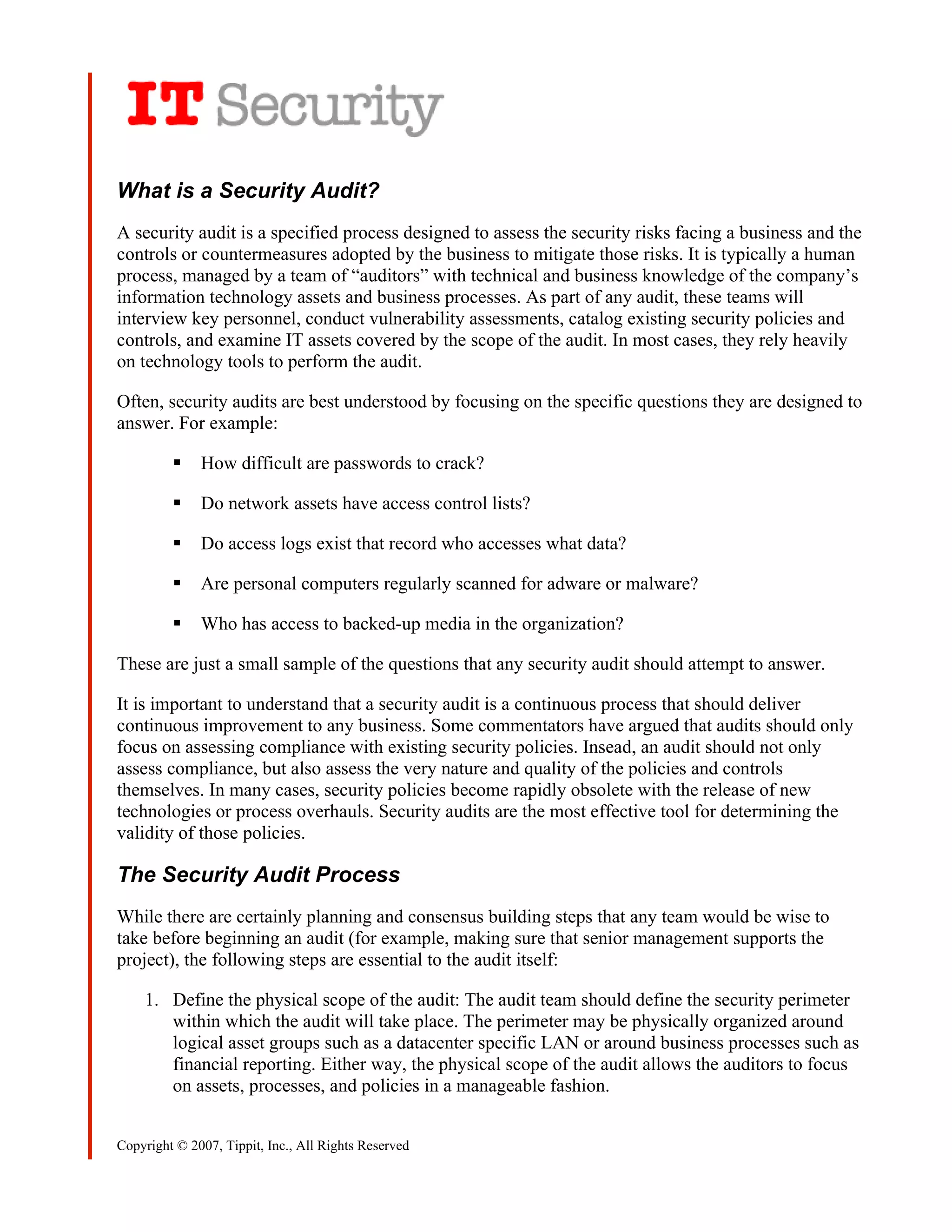 It Security Audit Process | PDF
