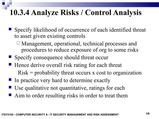 IT Security management and risk assessment | PPT | Information and Network Security | Computing